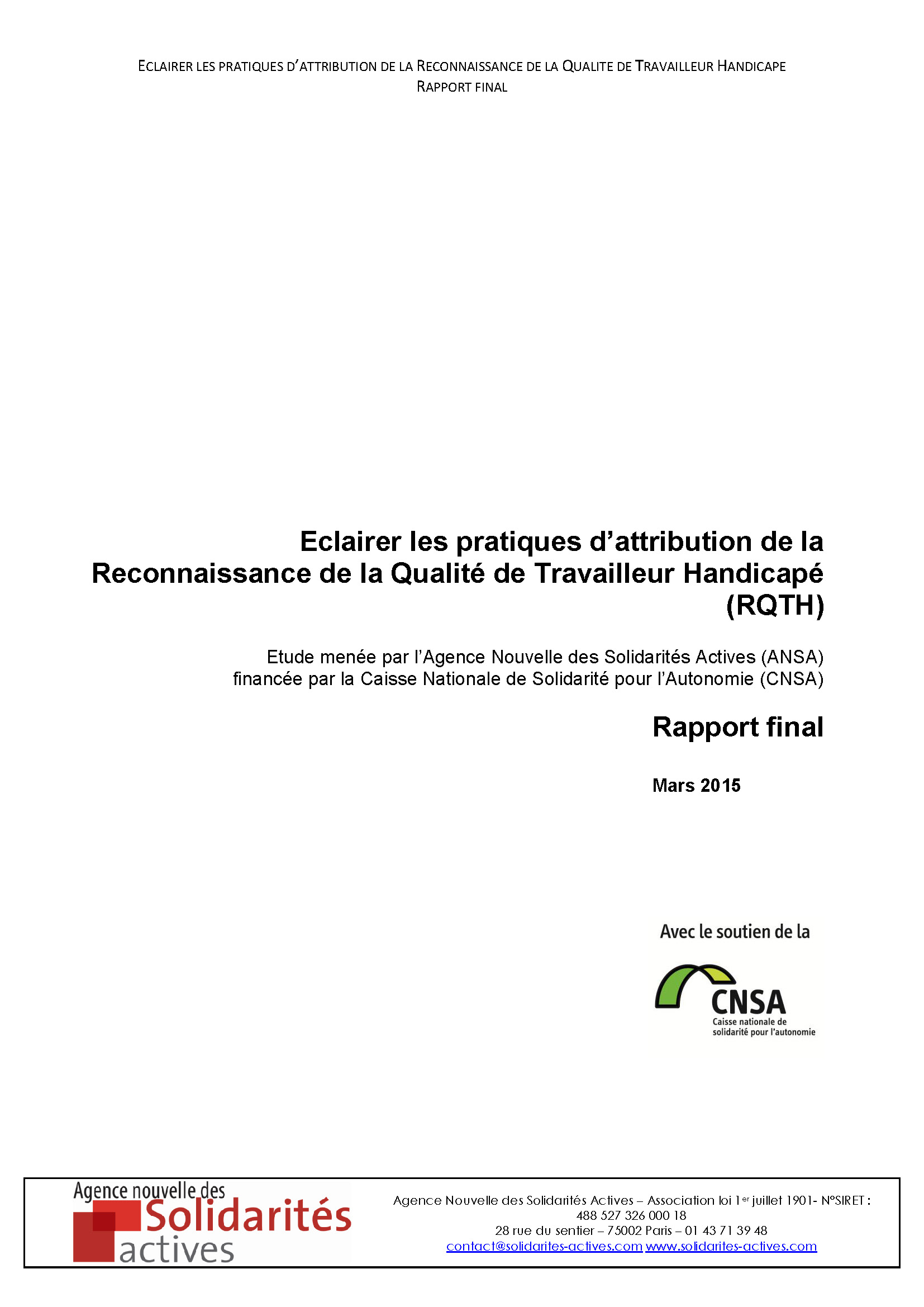 RQTH - Eclairer les pratiques d'attribution | Agence Nouvelle des ...